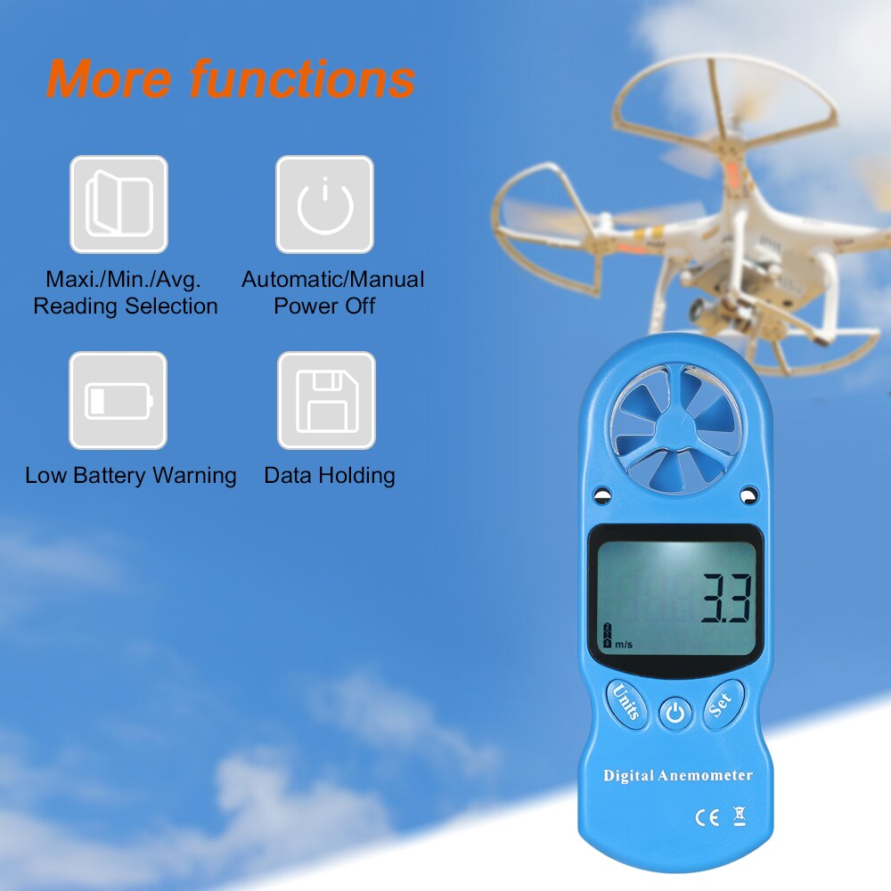 Handheld Digital Anemometer Wind Speed Temperature Grandado