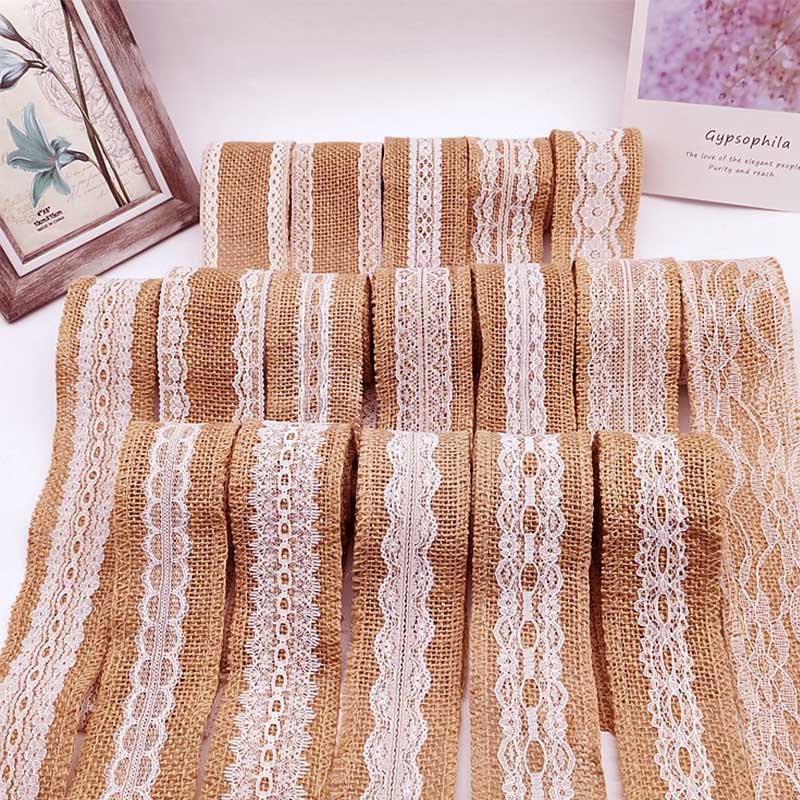 Natural Burlap Ribbon Roll with White Lace DIY Hom... – Vicedeal