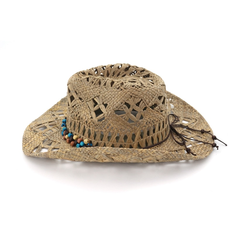 -Natural Straw Hat Western Cowboy Hat Ladies Men'S... – Grandado