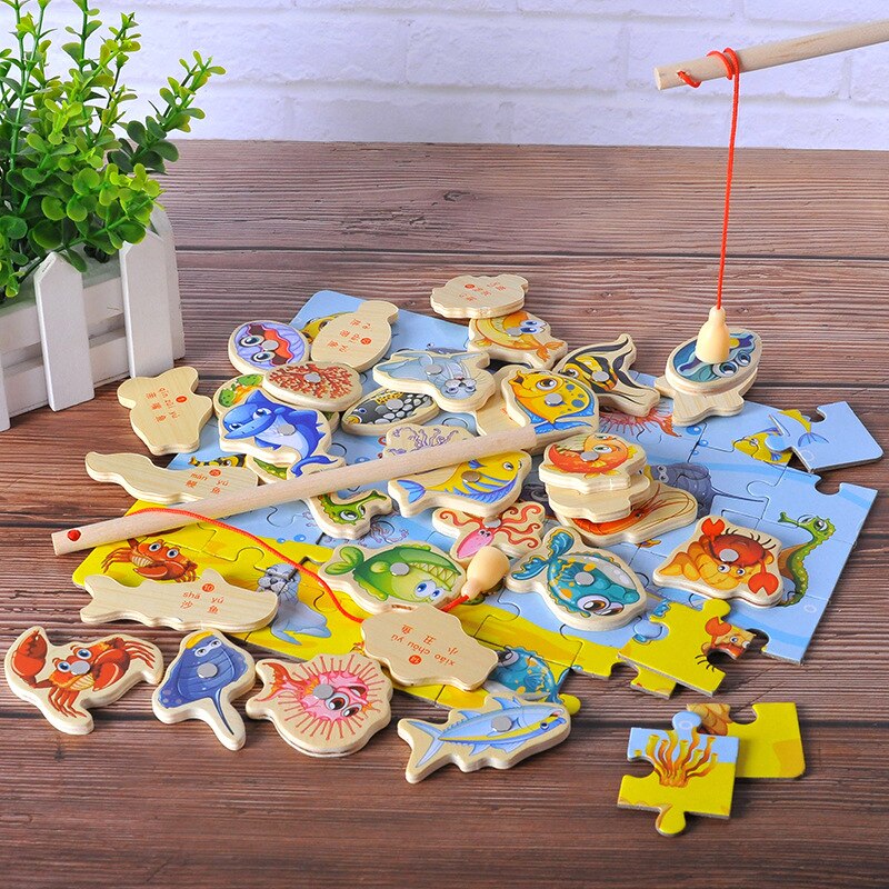 Wooden Toys Magnetic 32 Double Pole Fishing Game E... – Vicedeal