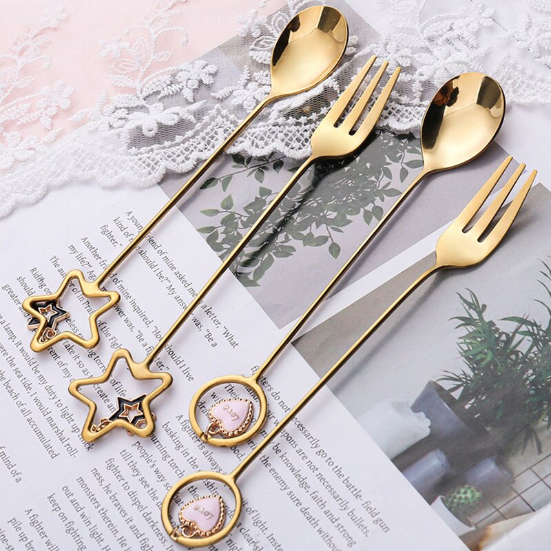 Sweet Spoons Fork With Pretty Pendant Tableware Go... – Vicedeal