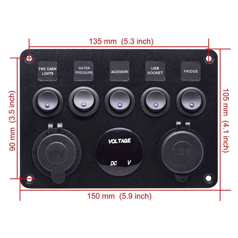 5 Gang ON-OFF Toggle Switch Panel 2USB 12V for Car... – Grandado