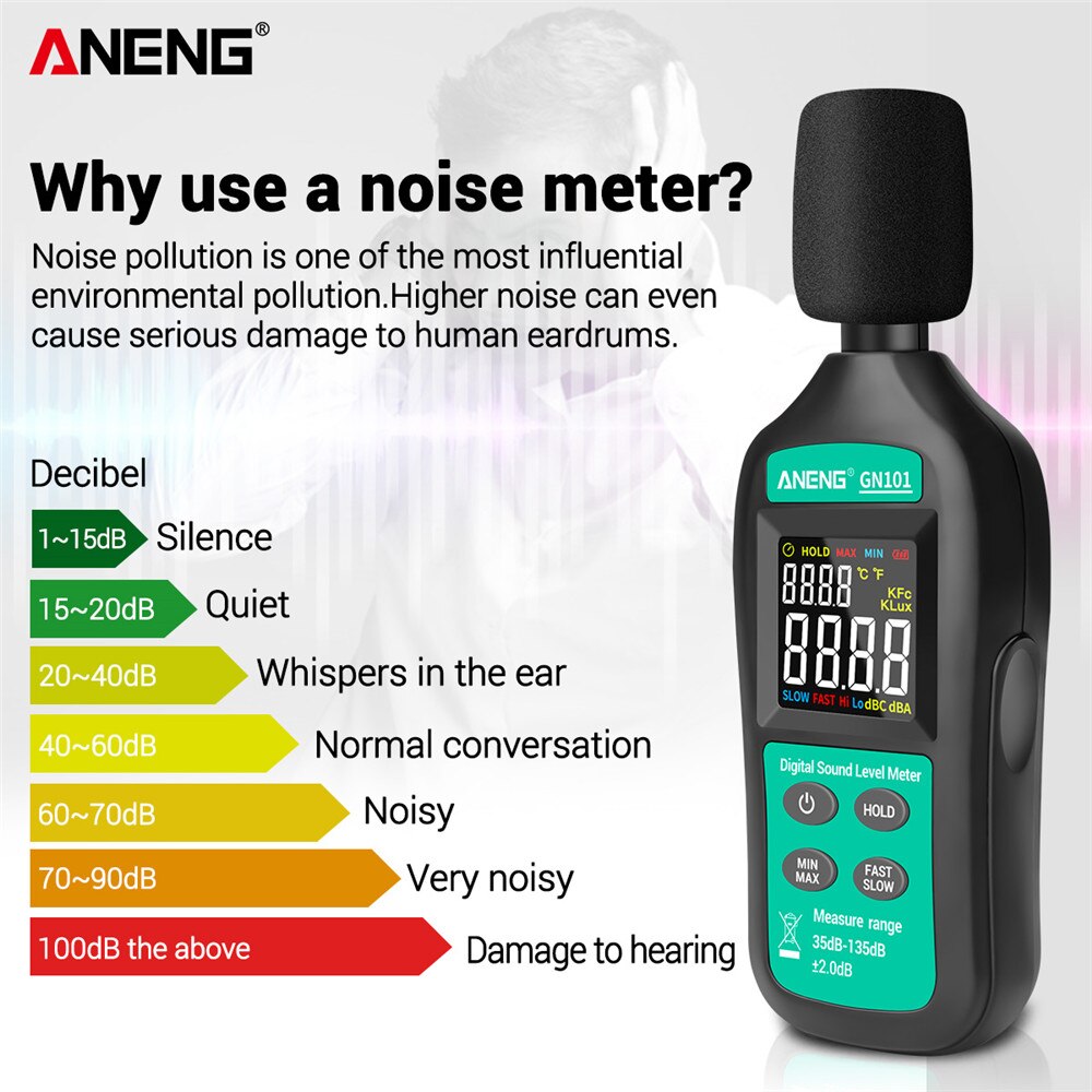 ANENG GN101 Digital Noise Meter Measurement 35-135... – Grandado