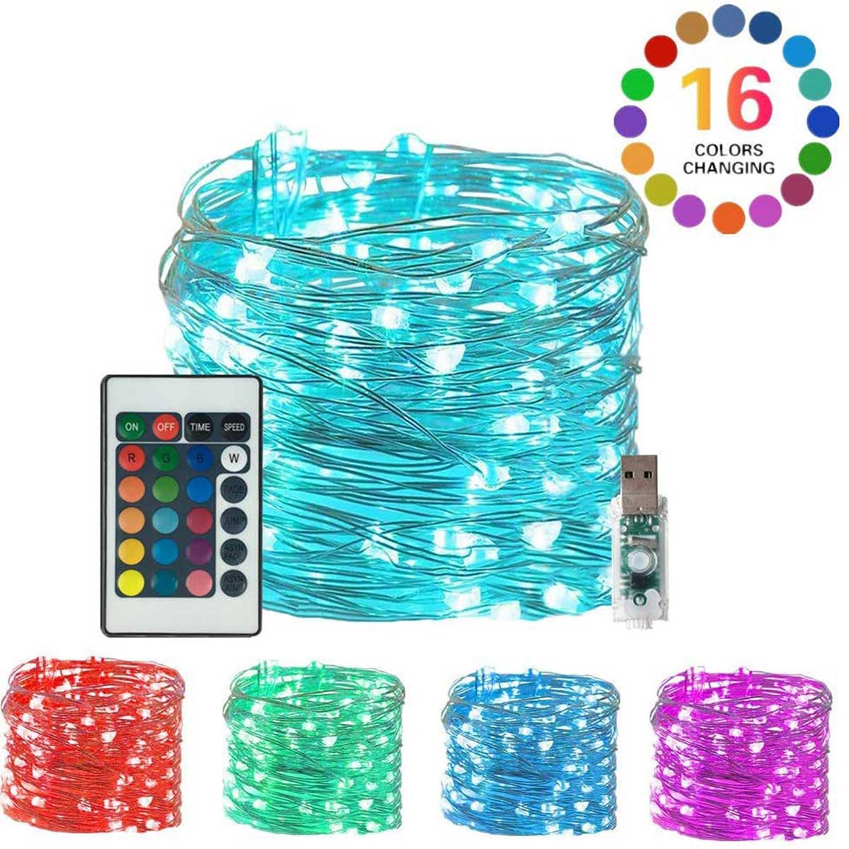 Colorful String Lights, 16 Color 4 Modes USB Remot... – Grandado