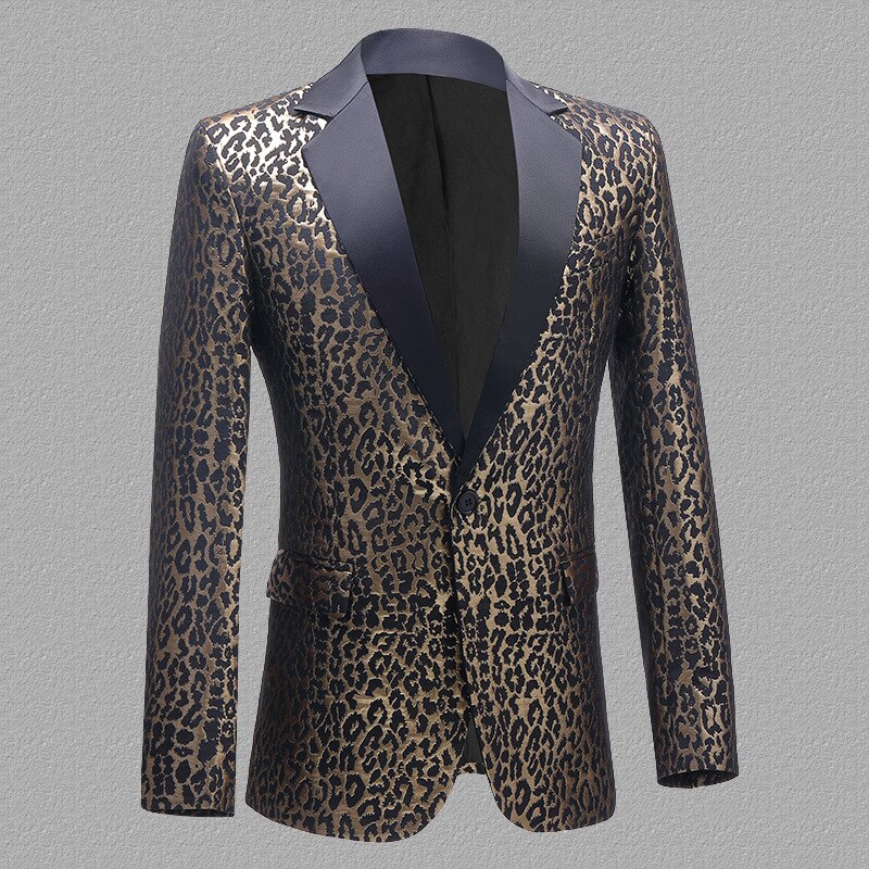 Plyesxale Black Gold Mens Leopard Blazer Jacquard ... – Grandado