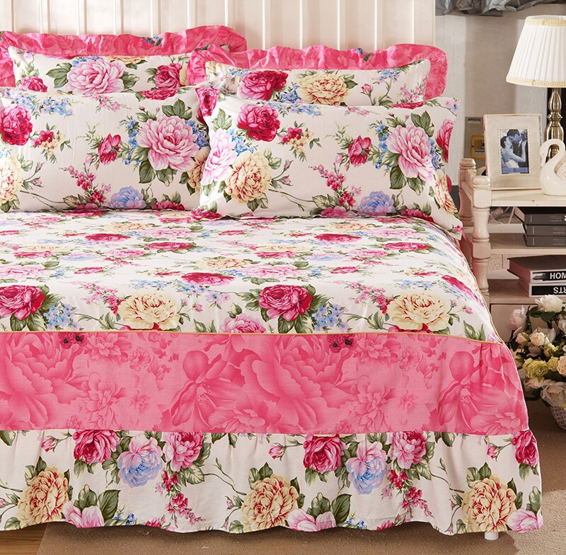 Floral Cotton Ruffle Bedspread Mattress Cover Prin... – Grandado