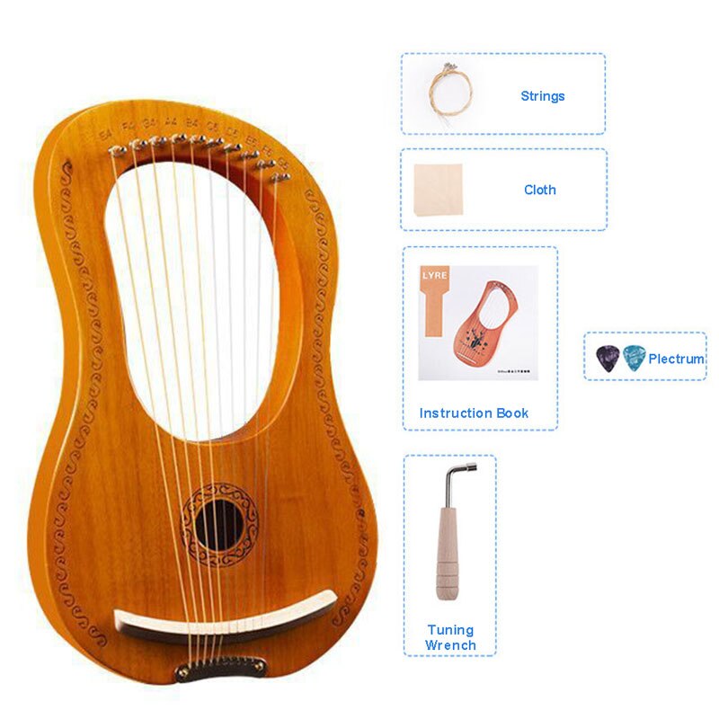 Mahogany 10 Strings Lyre Harp Greek Small Musical ... – Grandado