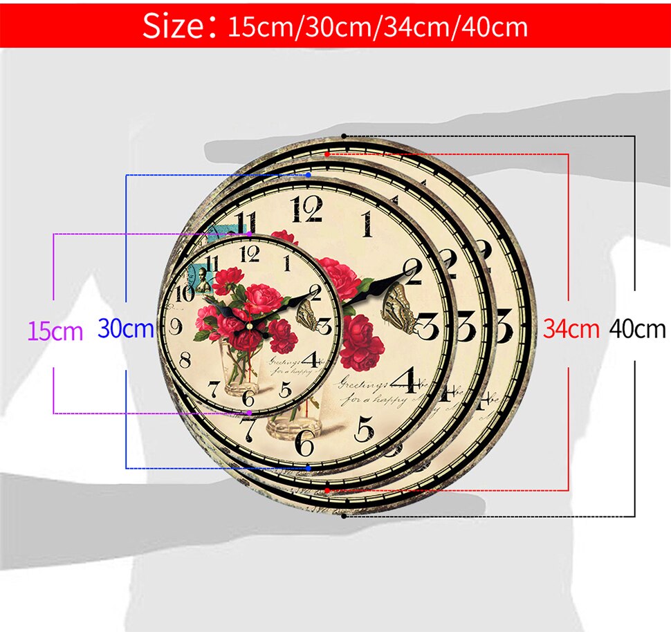 Rustic Country Flower Wall Clock Vintage Home Deco... – Grandado