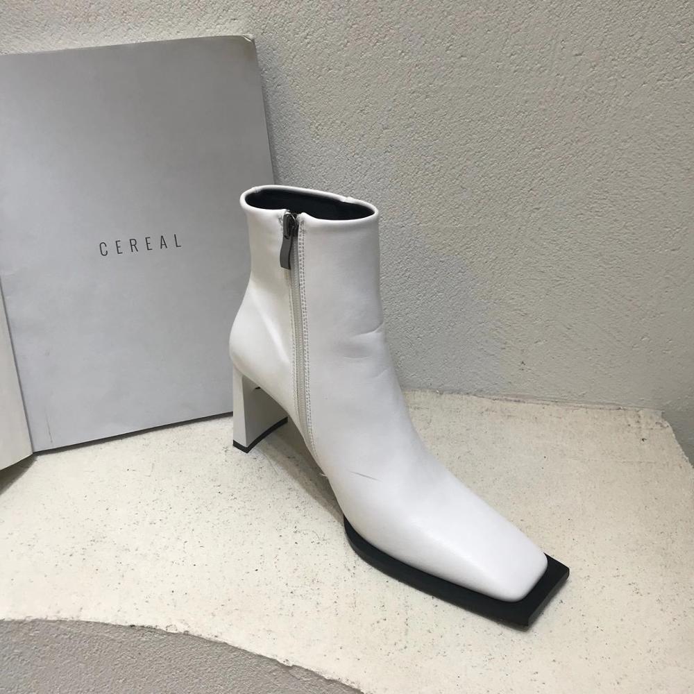 Square Toe Martin Boots Ankle Boots Side Zipper La... – Vicedeal