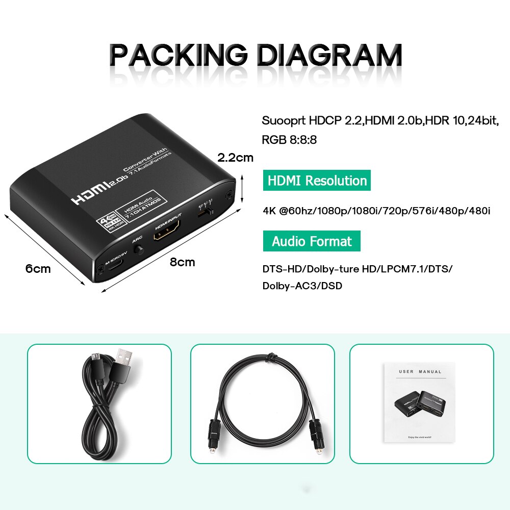 4K 60HZ HDMI 2.0b Converter HDMI Audio Extractor W... – Grandado