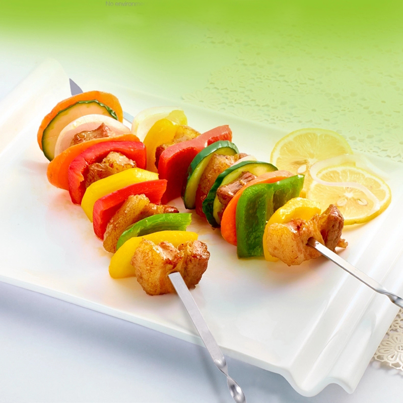 6 stk rustfrit stål grill kebab flade spyd bbq gri... – Vicedeal
