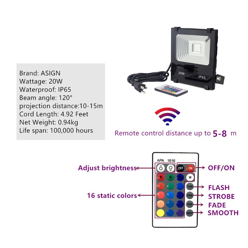 20 W RGB LED Schijnwerpers, Waterdichte Outdoor Kl... – Grandado