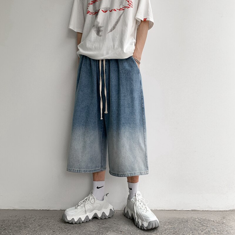 Summer Gradient Jeans Shorts Male Calf Length Trou... – Grandado