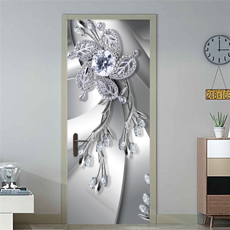 Modern 3D Metal Texture Diamond Flower Door Sticke... – Grandado