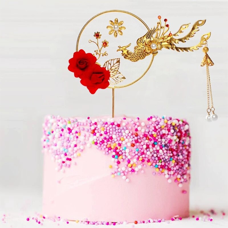 Alloy Phoenix Cake Decoration Red Rose Cake Topper... – Vicedeal