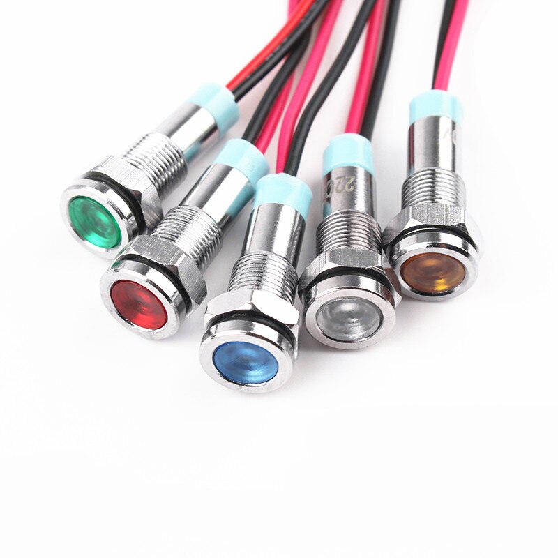 1 stk 8mm 6v 12v 24v 220v fladt led metal indikato... – Grandado