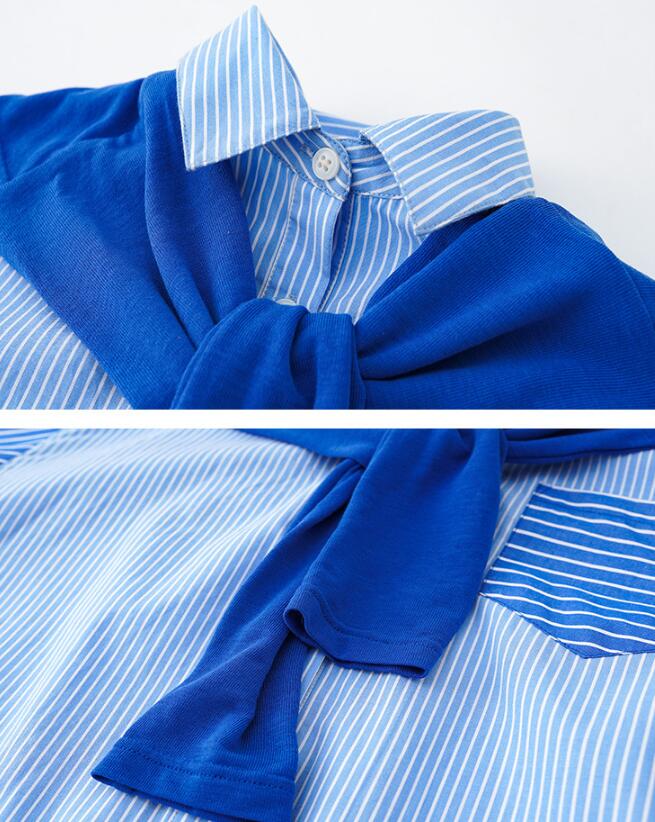 Girls Blouses Autumn Teen Girls Blue Striped Cotto... – Grandado