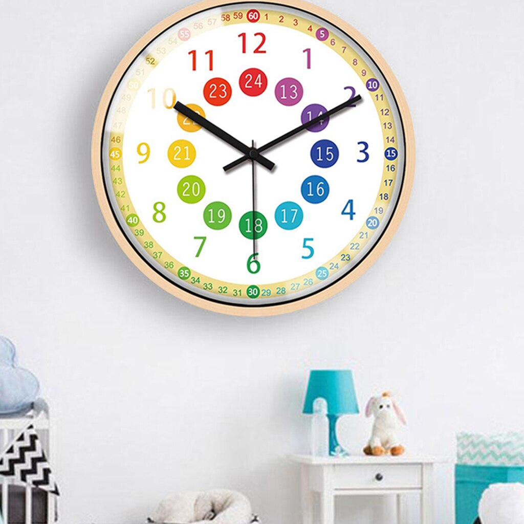 Modern Colorful Wall Clock Kids Bedroom Battery Op... – Grandado
