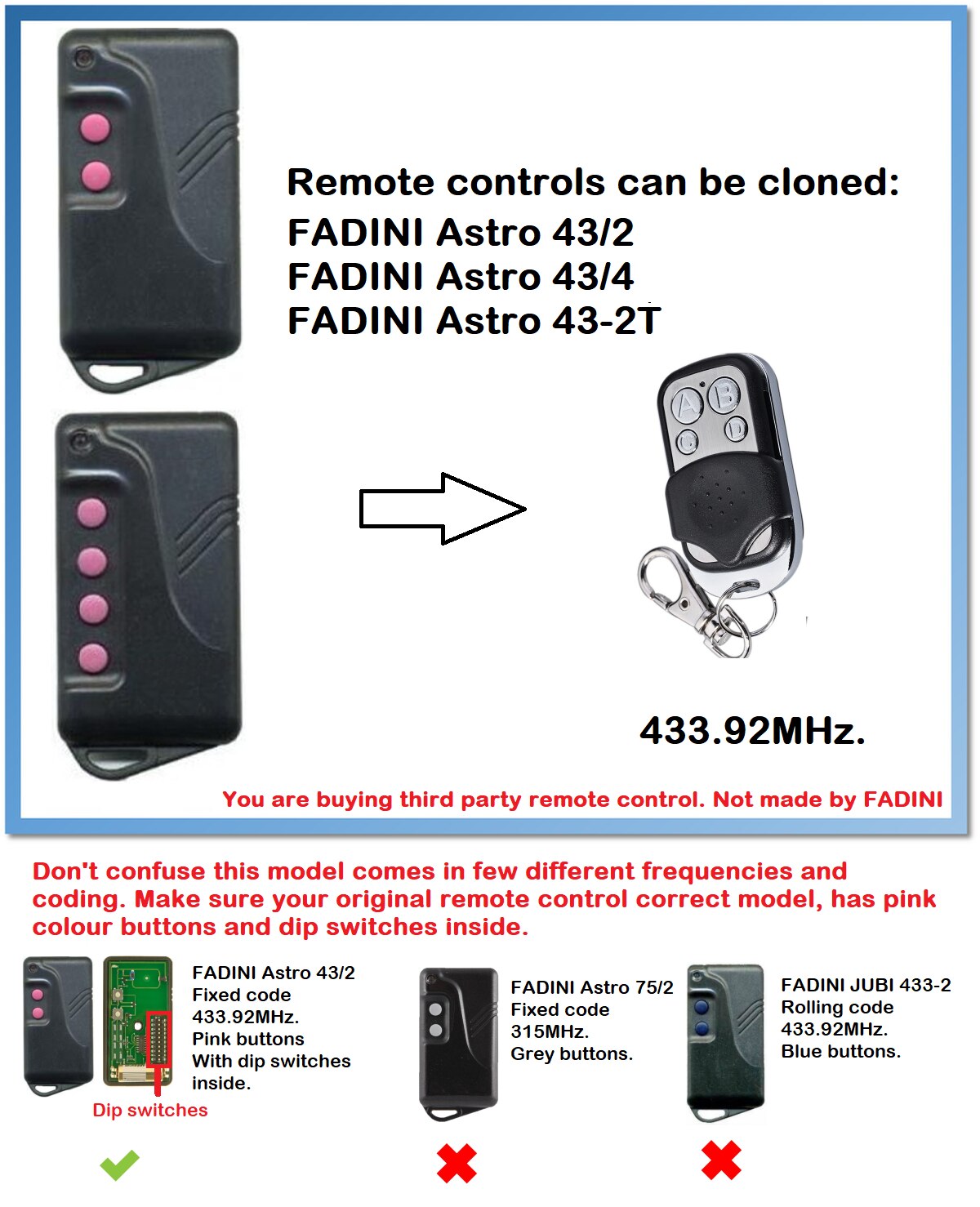 FADINI Astro 43-2T 433.92MHz fixed code Universal ... – Grandado