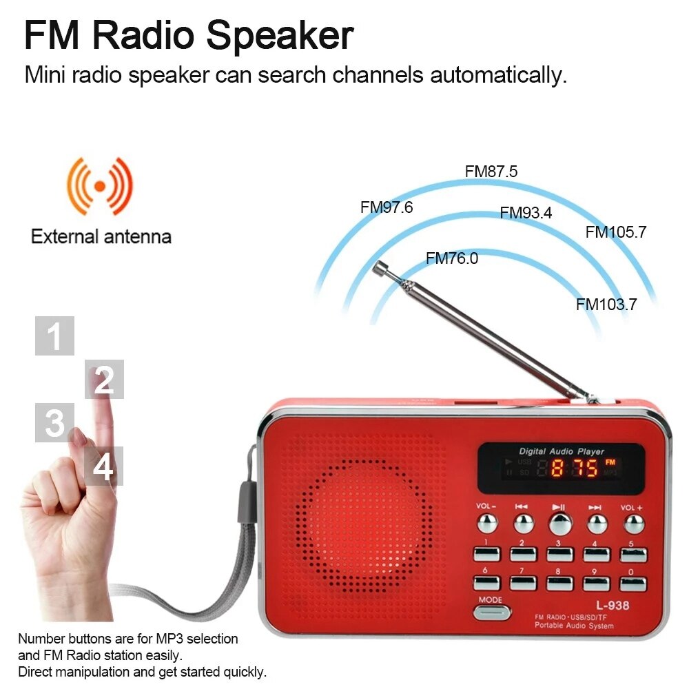 L-938 Mini Portable Digital FM Radio 3W Output Pow... – Grandado