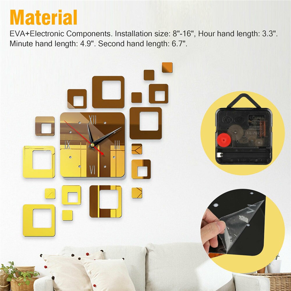 3D Large Mirror Wall Stickers Wall Clock Modern Mi... – Vicedeal