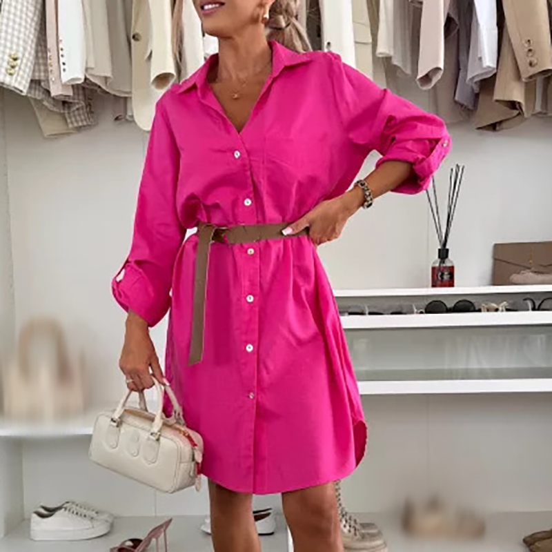 Women Simple Retro Solid Color Office Lady Dresses... – Grandado