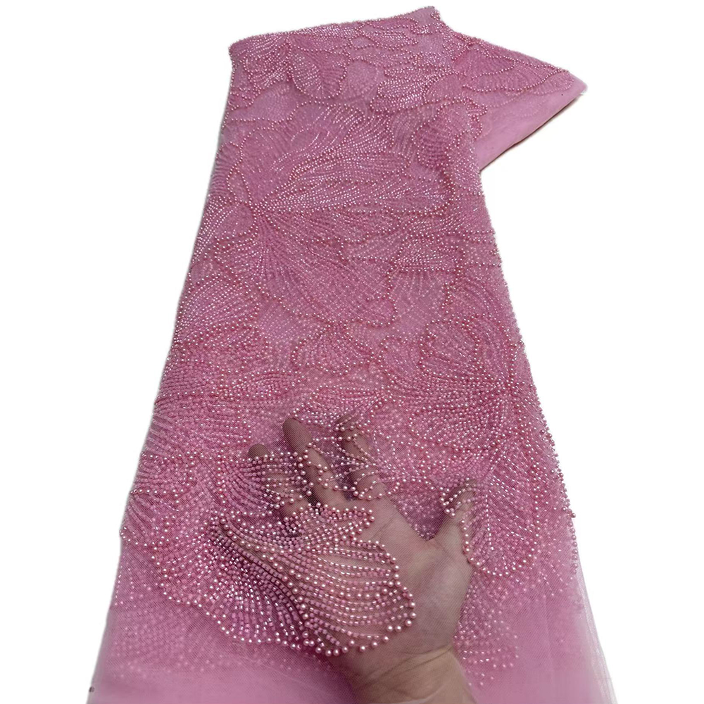 Ni Ai Pink French Mesh Lace Fabric Beads African L... – Grandado