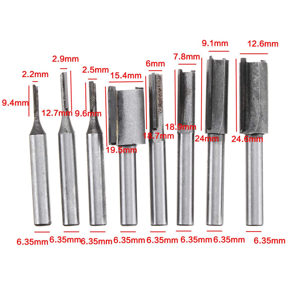 8pcs 1 4 6 35mm Shank Router Bit Straight Cutter Grandado