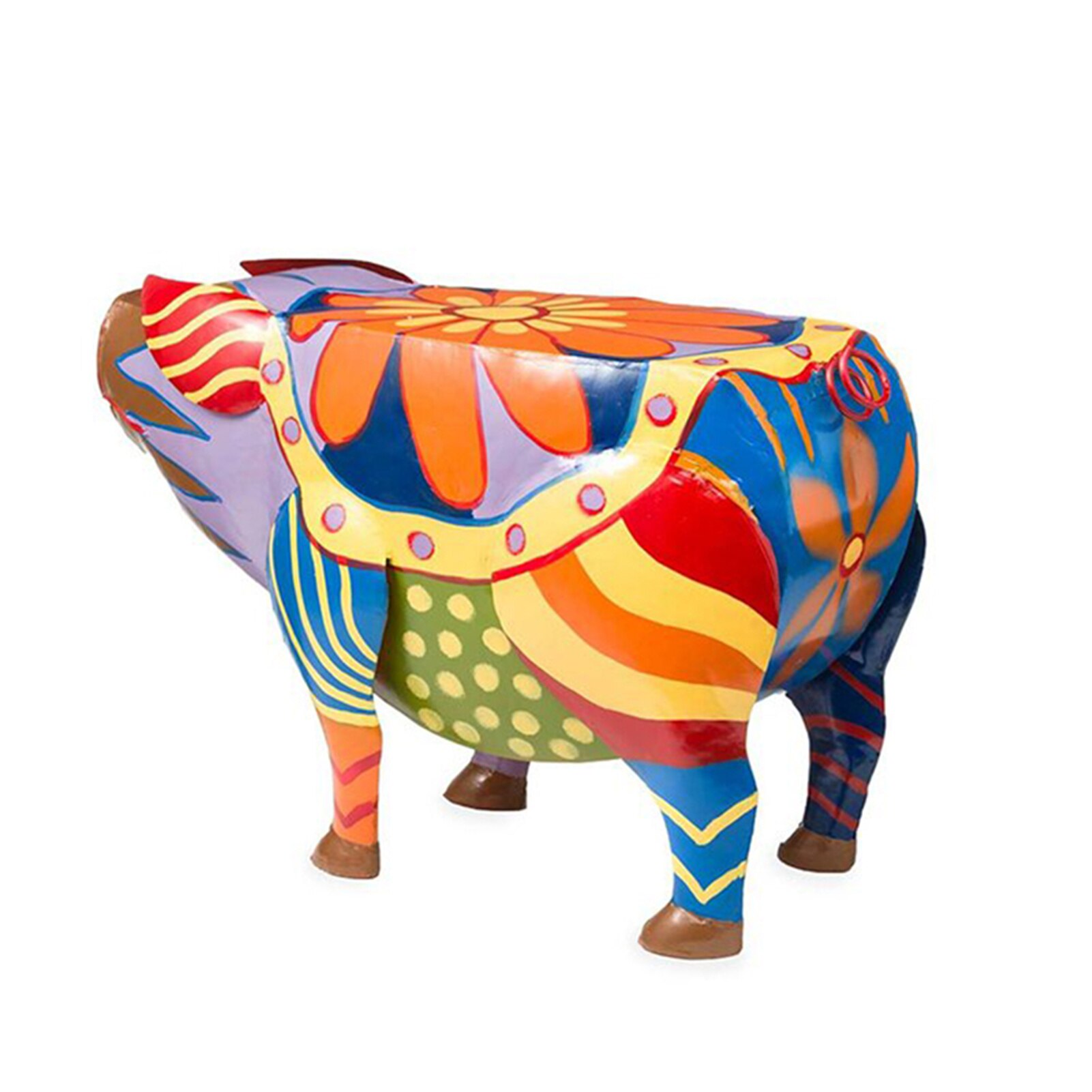Colorful Folk Art Pig Side Table Animal Resin Stat... – Grandado