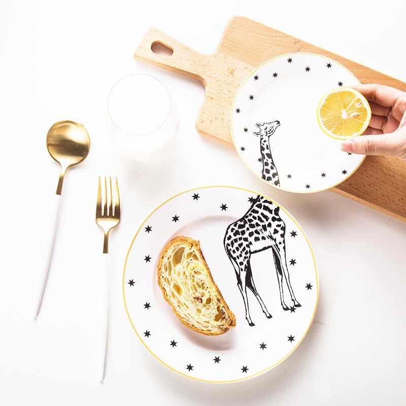 (2pcs 6/8 inch) Animal Bone China Plate Ceramic Di... – Grandado