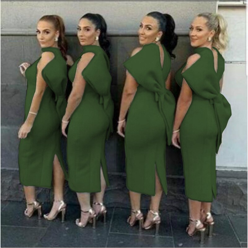 Simple Green Bridesmaid Dresses Tea Length Spandex... – Grandado