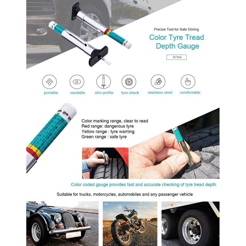 10Pcs Tyre Tread Depth Gauge Accurate Measurement ... – Vicedeal