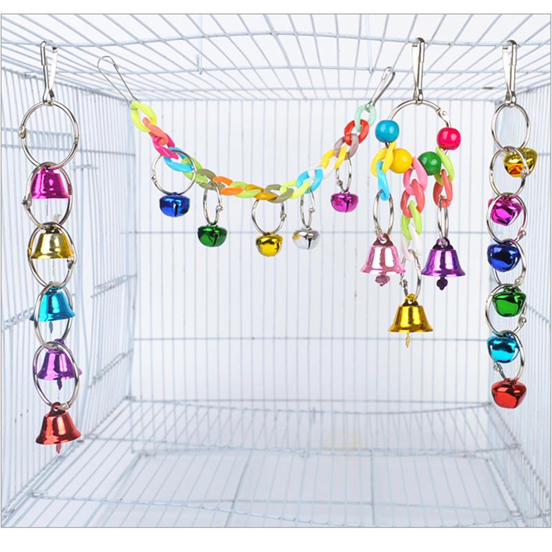 Colorful Pet Parrots Toys Bird Cage Hanging Bells ... – Vicedeal