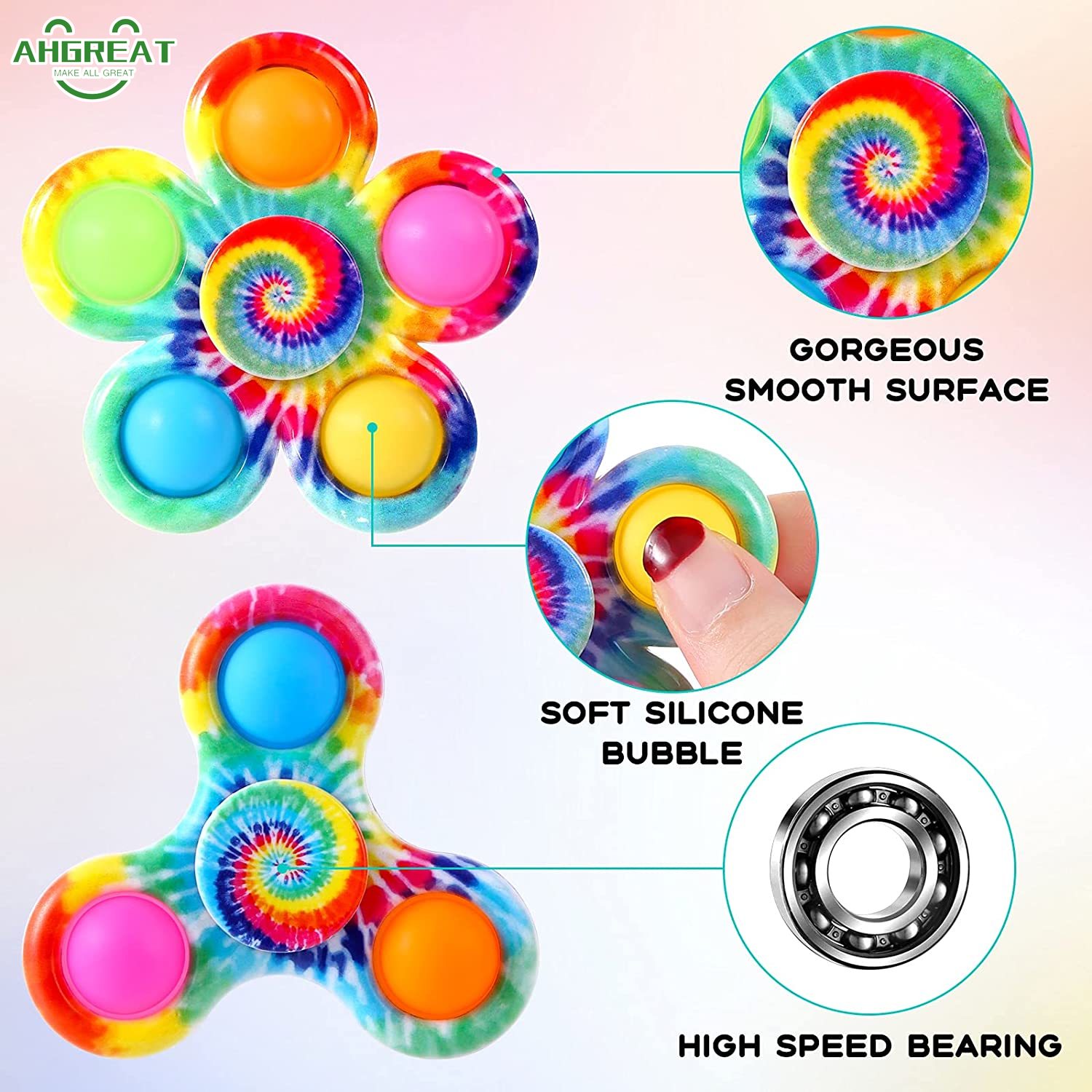 Fidget Spinner Toys 2Pcs Tie Dye Simple Dimple Pus... – Vicedeal
