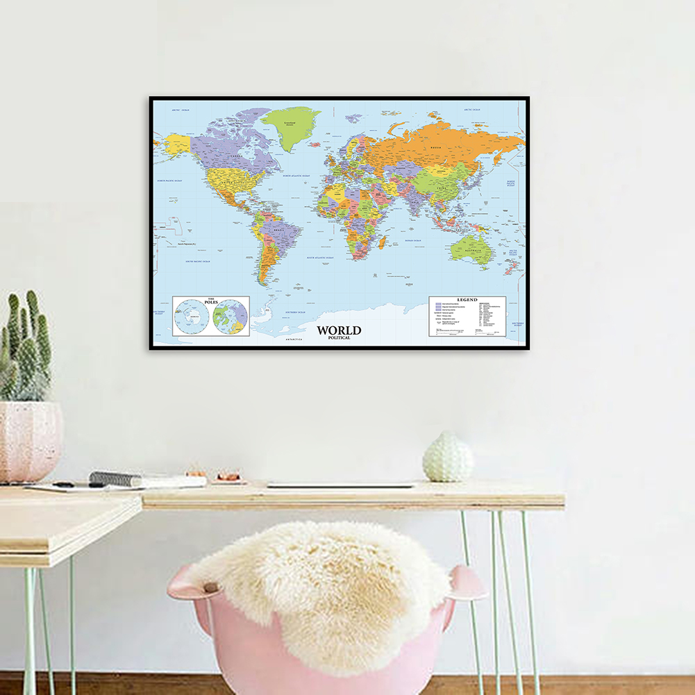60*40cm The World Political Map with Details Spray... – Grandado