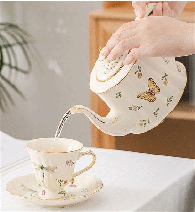 Butterfly Insect Pattern Coffee Set Europe Porcela... – Grandado