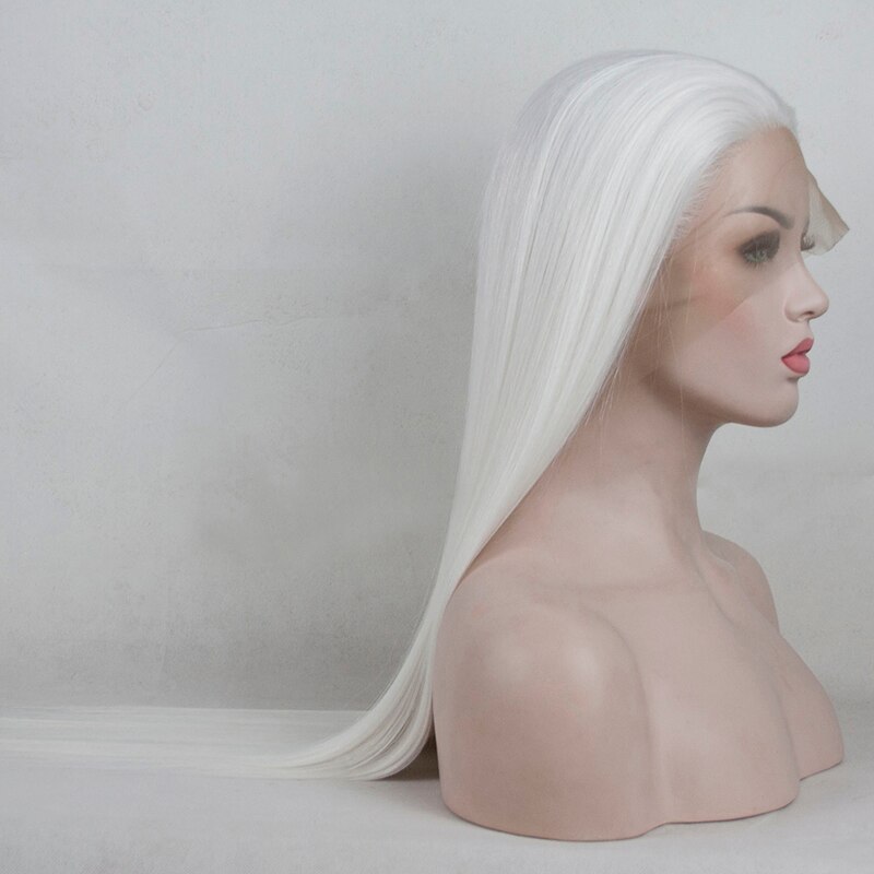White Synthetic Lace Front Wig Silky Straight Heat... – Grandado