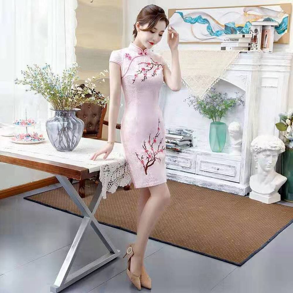 Robe Chinoise Femme Red White Chi Pao Daily Short ... – Grandado