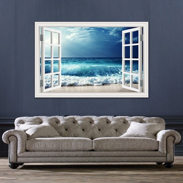 3D Full Colour Cloudy Sea Wave View False Faux Win... – Vicedeal