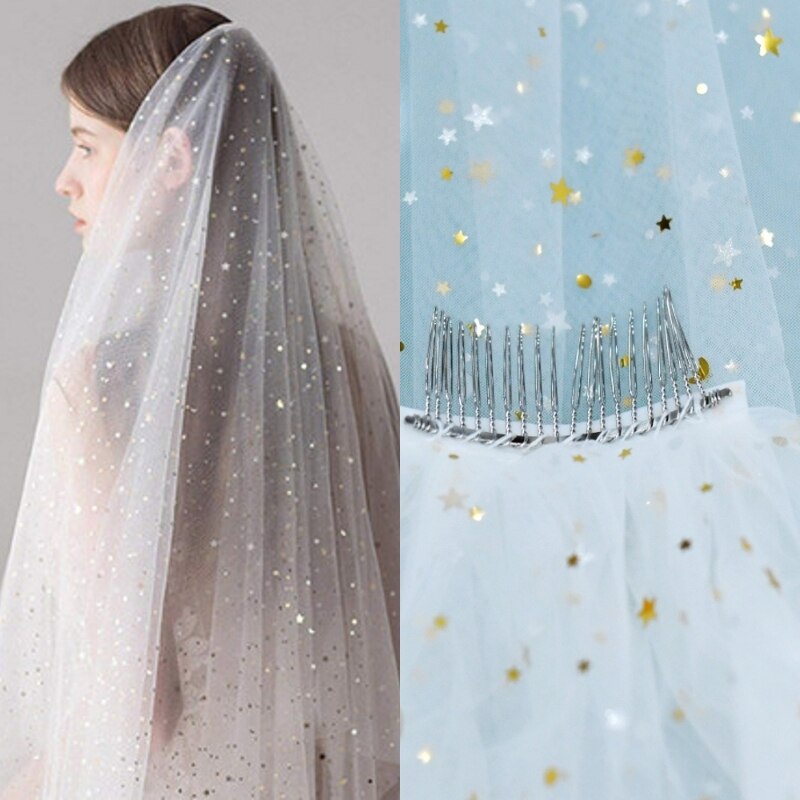 SHINIG velos novia doble capa velo para tocado Lun... – Grandado