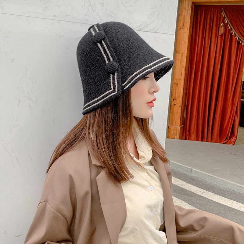 Autumn Winter Hats for Women Knitted Bucket Hat Fo... – Grandado