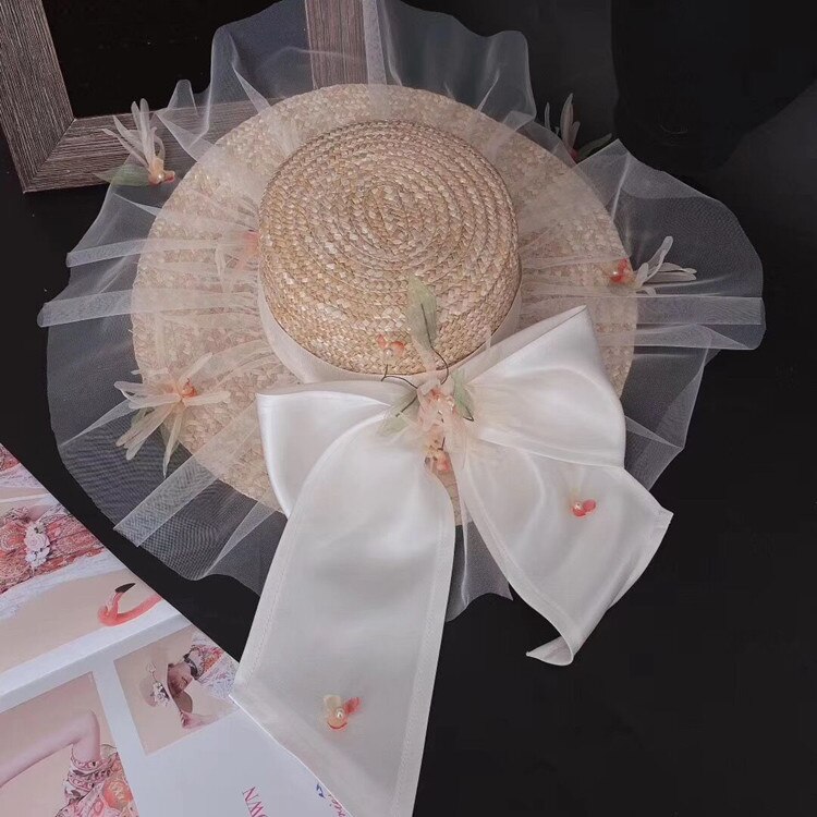 Summer Spring Straw Fedora Hat White Mesh Bow Wedd... – Grandado