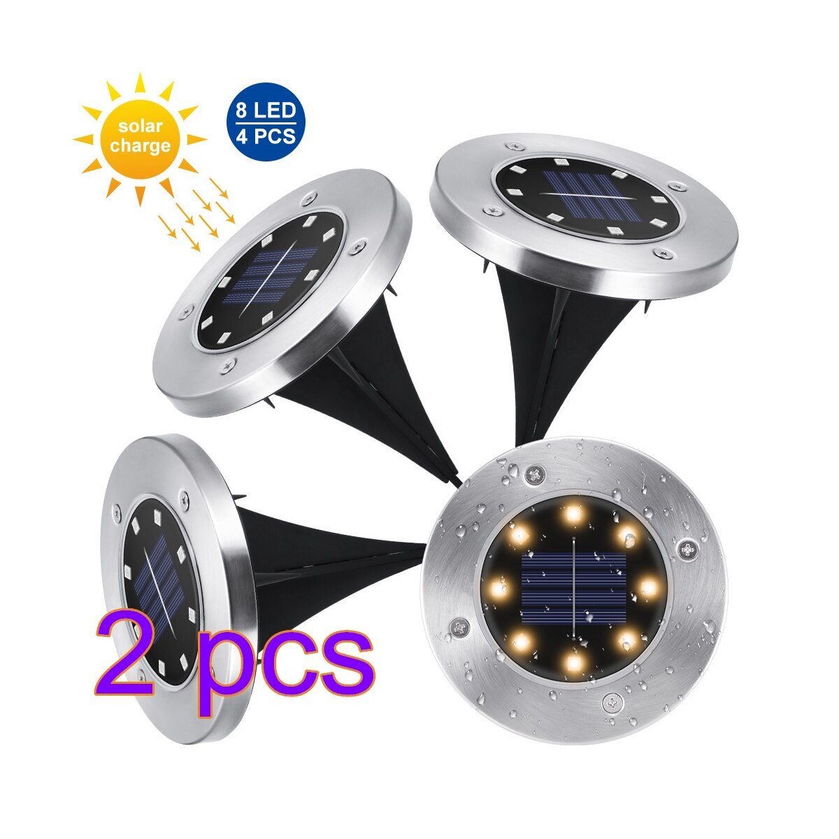 4/8Pcs Solar Powered Ground Light 8 Led Pathway Fl... – Grandado
