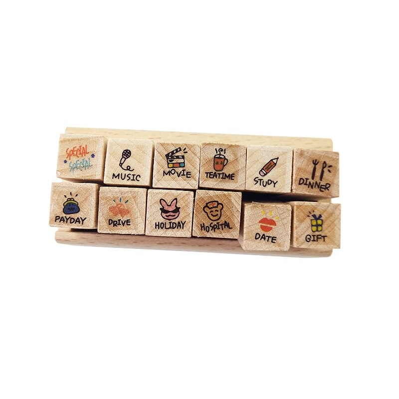 12 st / uppsättning söta tecknade mönster trä stäm... – Grandado