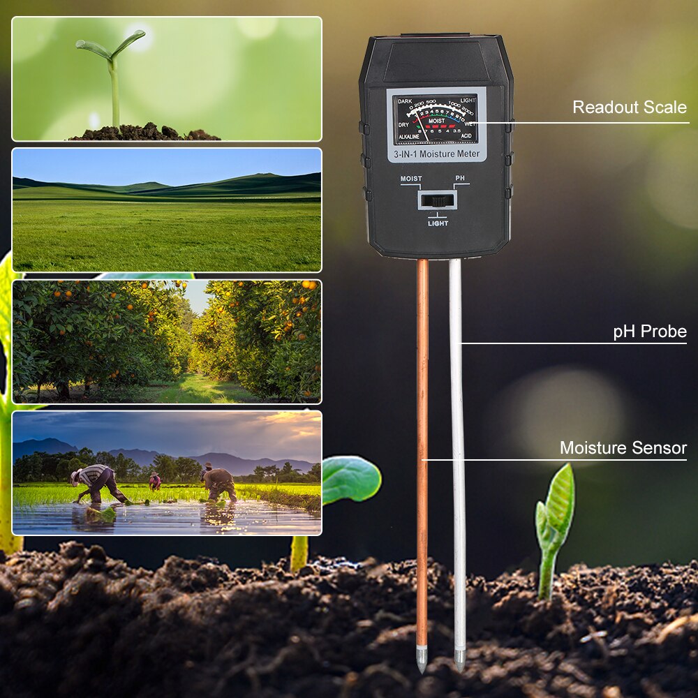 3-in-1 Soil pH Light Moisture Meter Soil Test Kit ... – Vicedeal