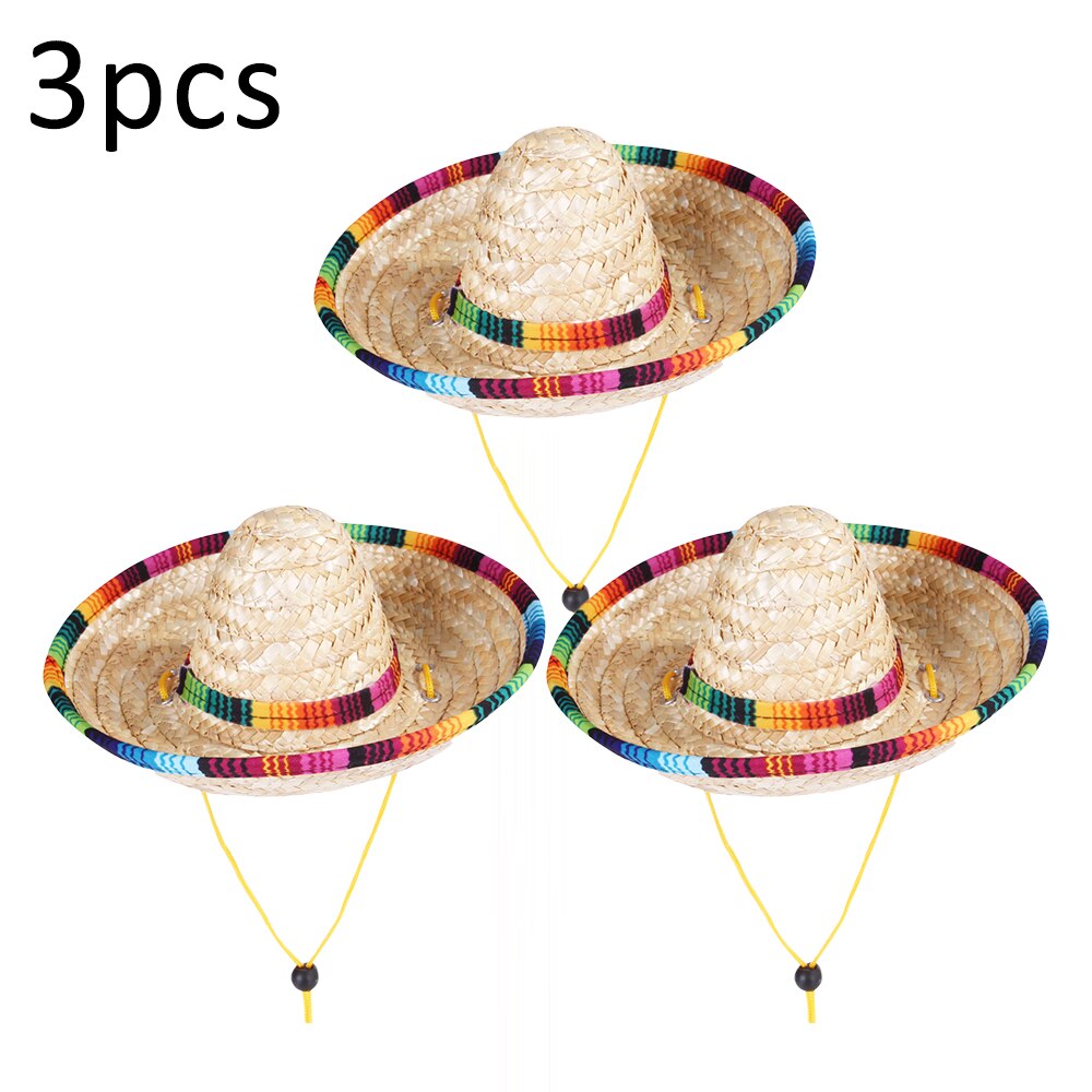 3 Pcs Pet Puppy Kitten Geweven Strooien Hoed Mexic... – Grandado
