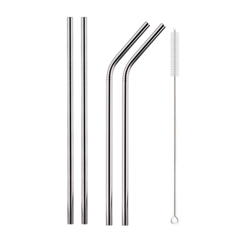 5pcs Rainbow Color Reusable Metal Straw Set with C... – Grandado