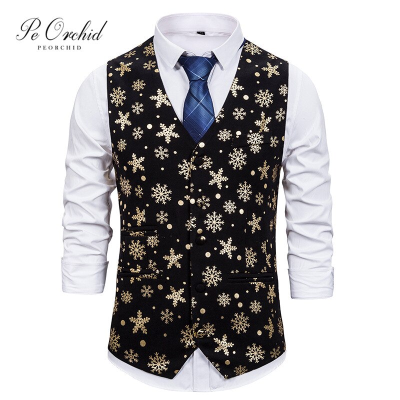 PEORCHID Gold Black Year Christmas Suit Vest Men G... – Vicedeal