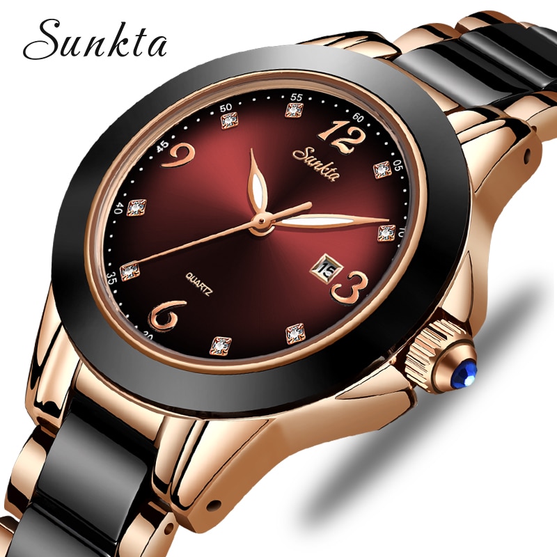 SUNKTA Brand Watch Women Luxury Ceramic And Steel ... – Grandado