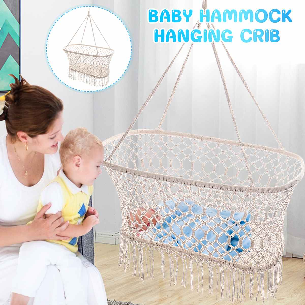 Nordic wind baby hängmatta bomullsrep hängmatta st... – Grandado